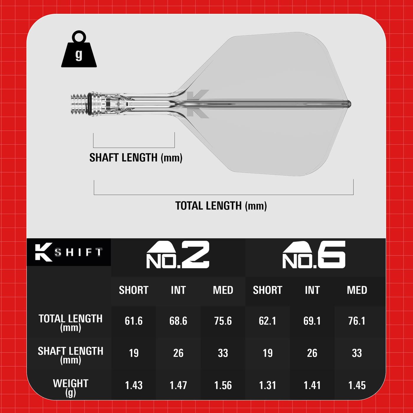 Target K-SHIFT Flights & Shaft System - Spin - Clear - No6 Shape