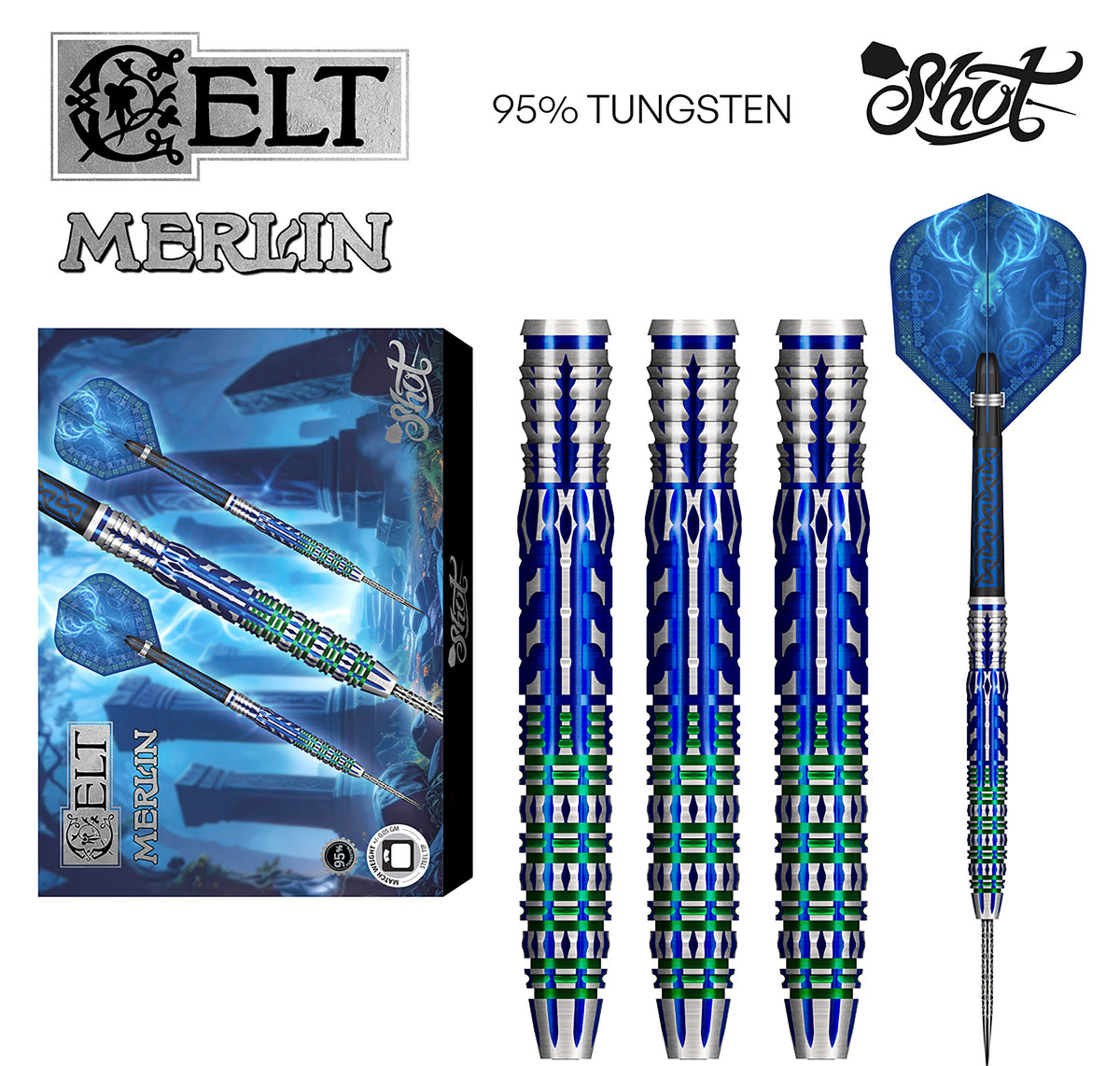 Shot Celt Merlin Steel Tip Dart Set - 95% Tungsten - 23g 24g 25g ...