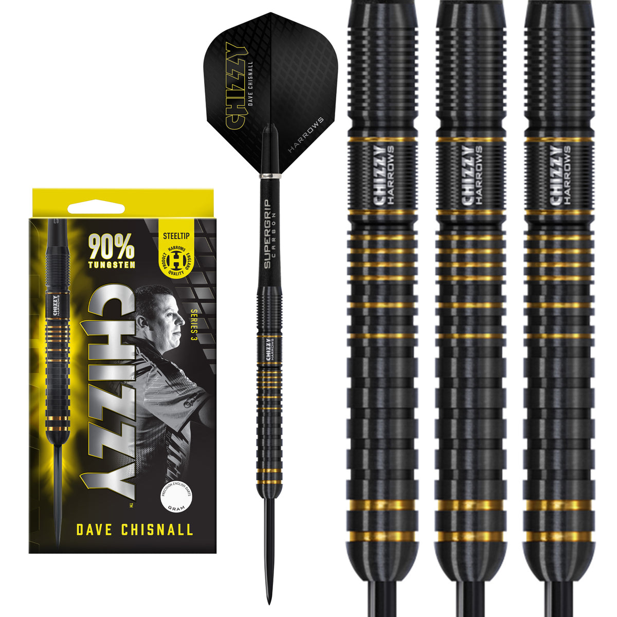 Harrows David 'Chizzy' Chisnall Series 3 Steel Tip Darts Set - 90% tun ...