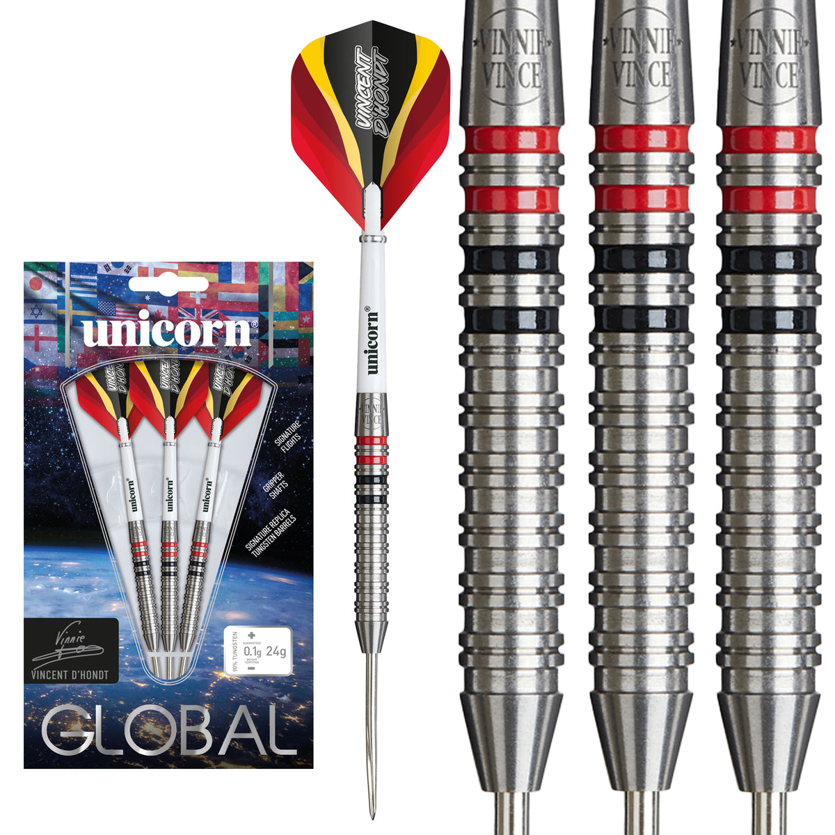 Unicorn Vincent D'Hondt Steel Tip Darts Set - 90% Tungsten - 24g ...