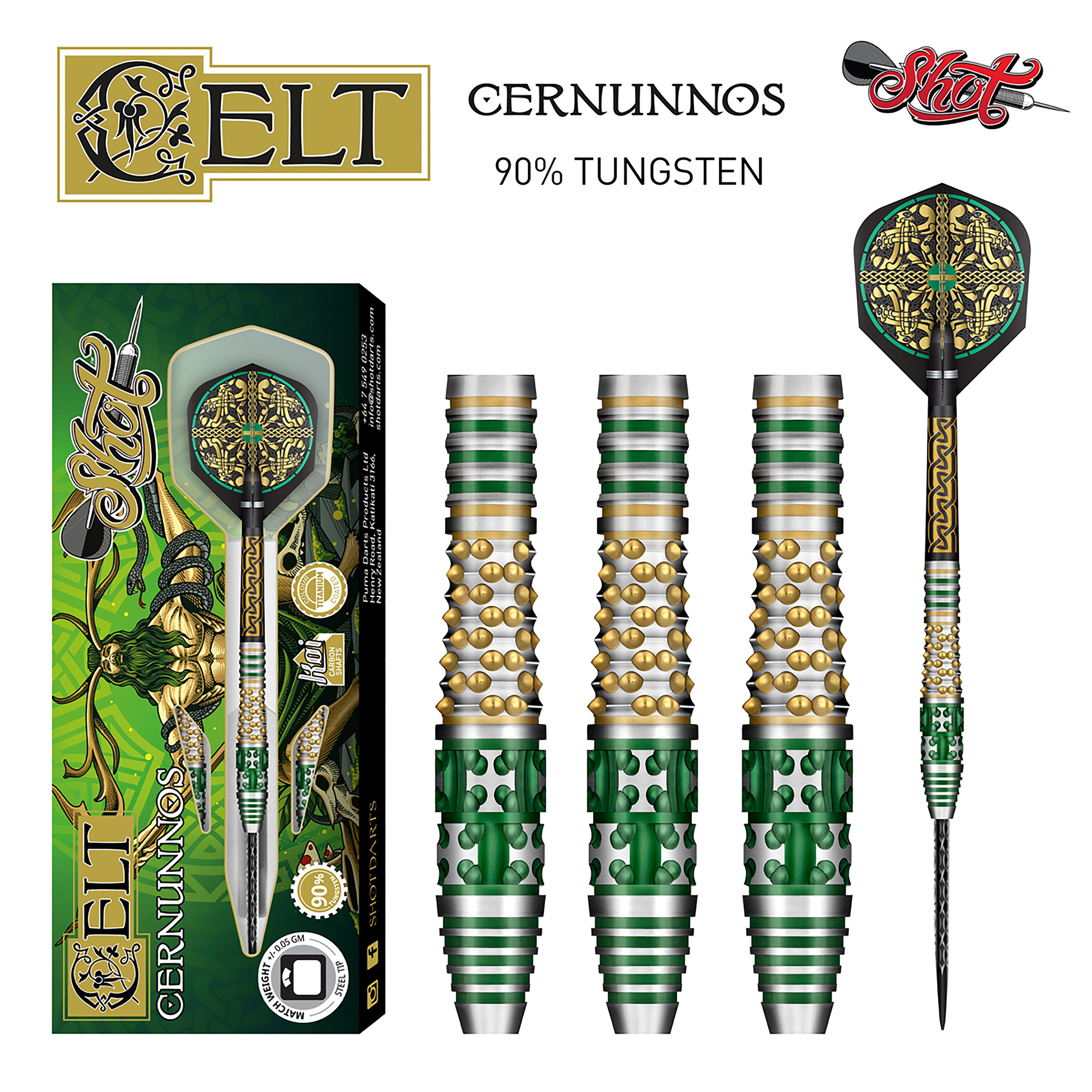 Shot Celt Cernunnos Steel Tip Dart Set 90 Tungsten 22g 25g Bully Darts